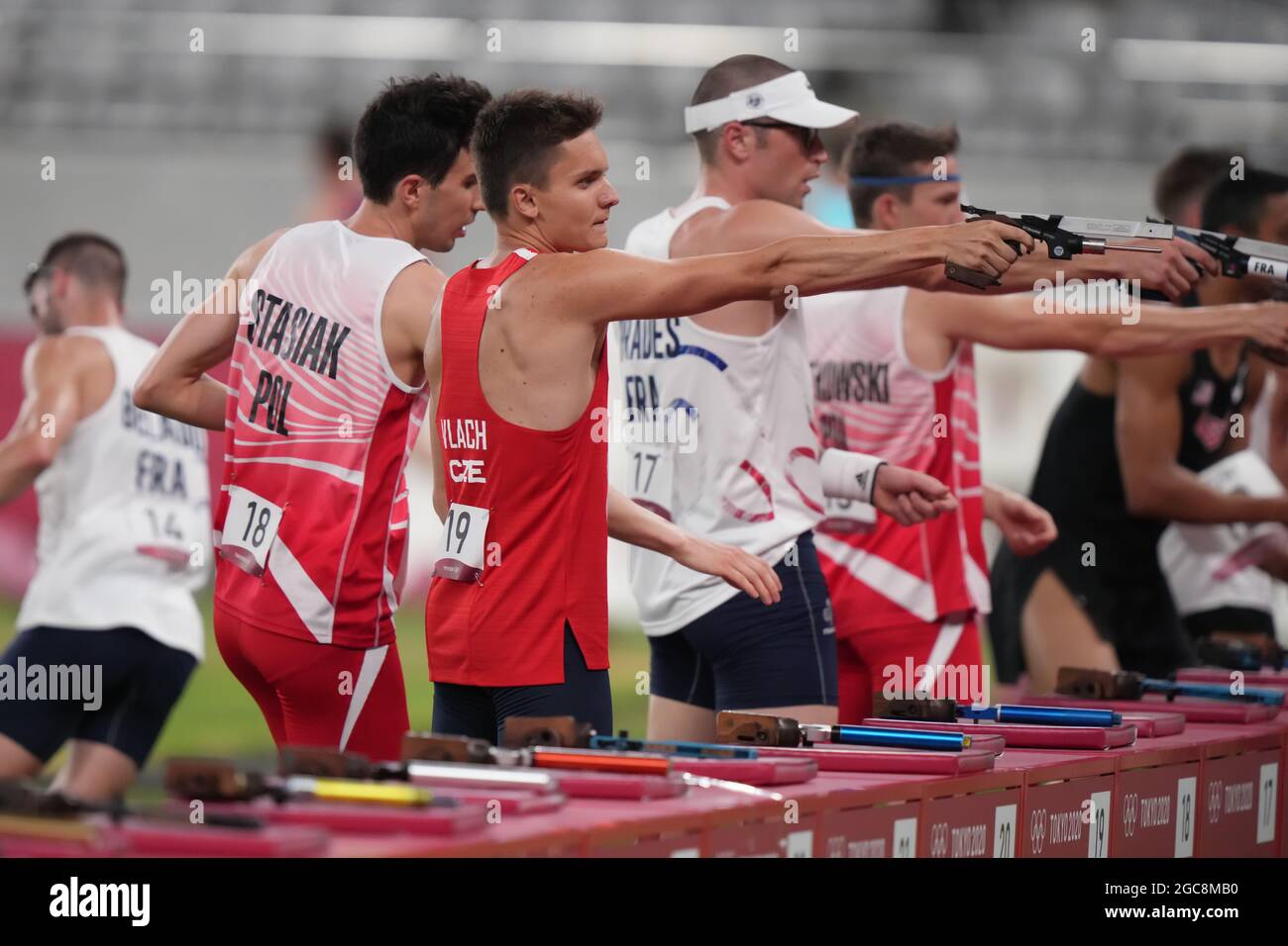 Czech athlete Martin Vlach, 2nd from left (19), attends laser run ...