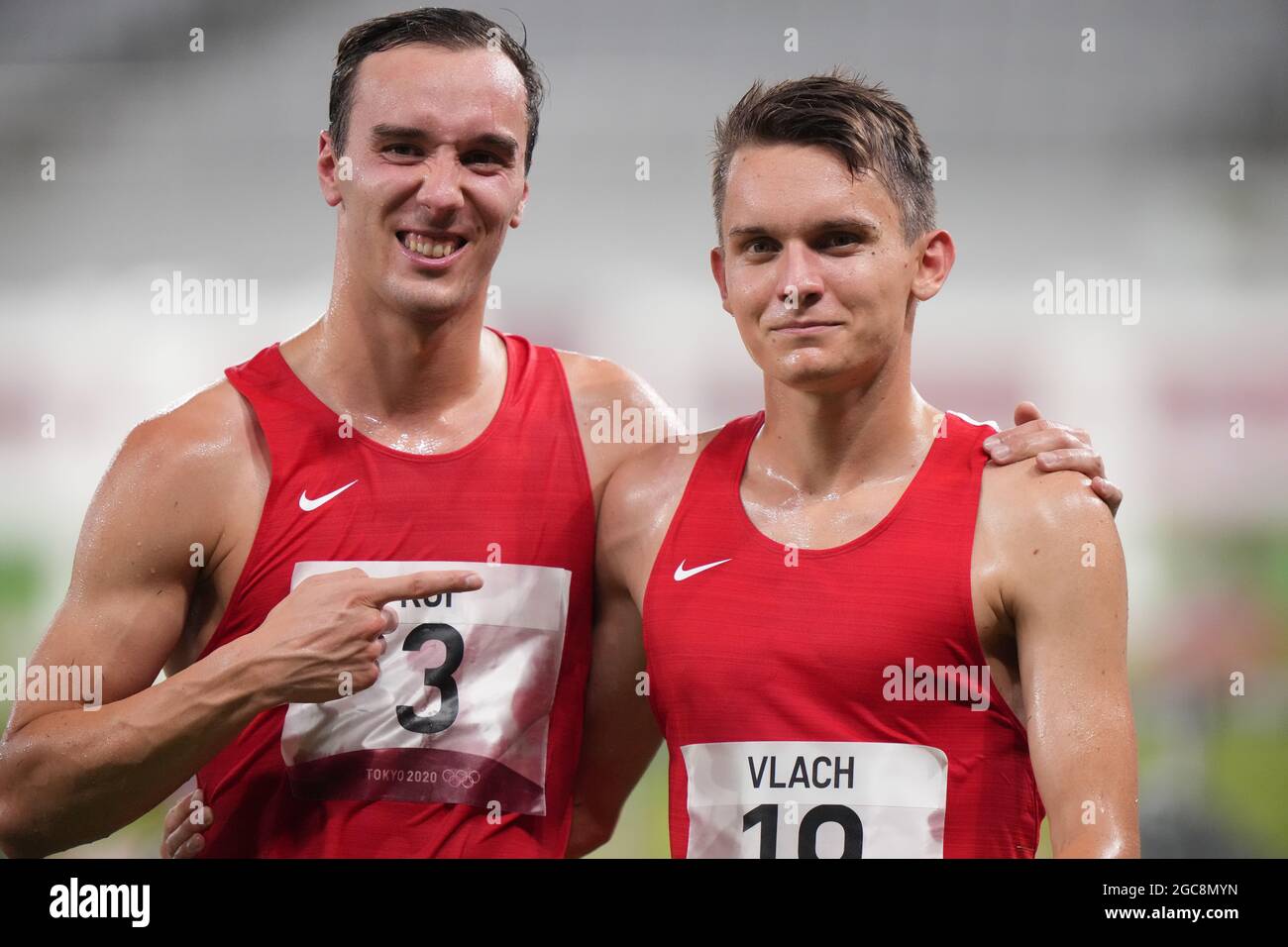 Czech athletes Jan Kuf, left, and Martin Vlach, right, gesture after ...