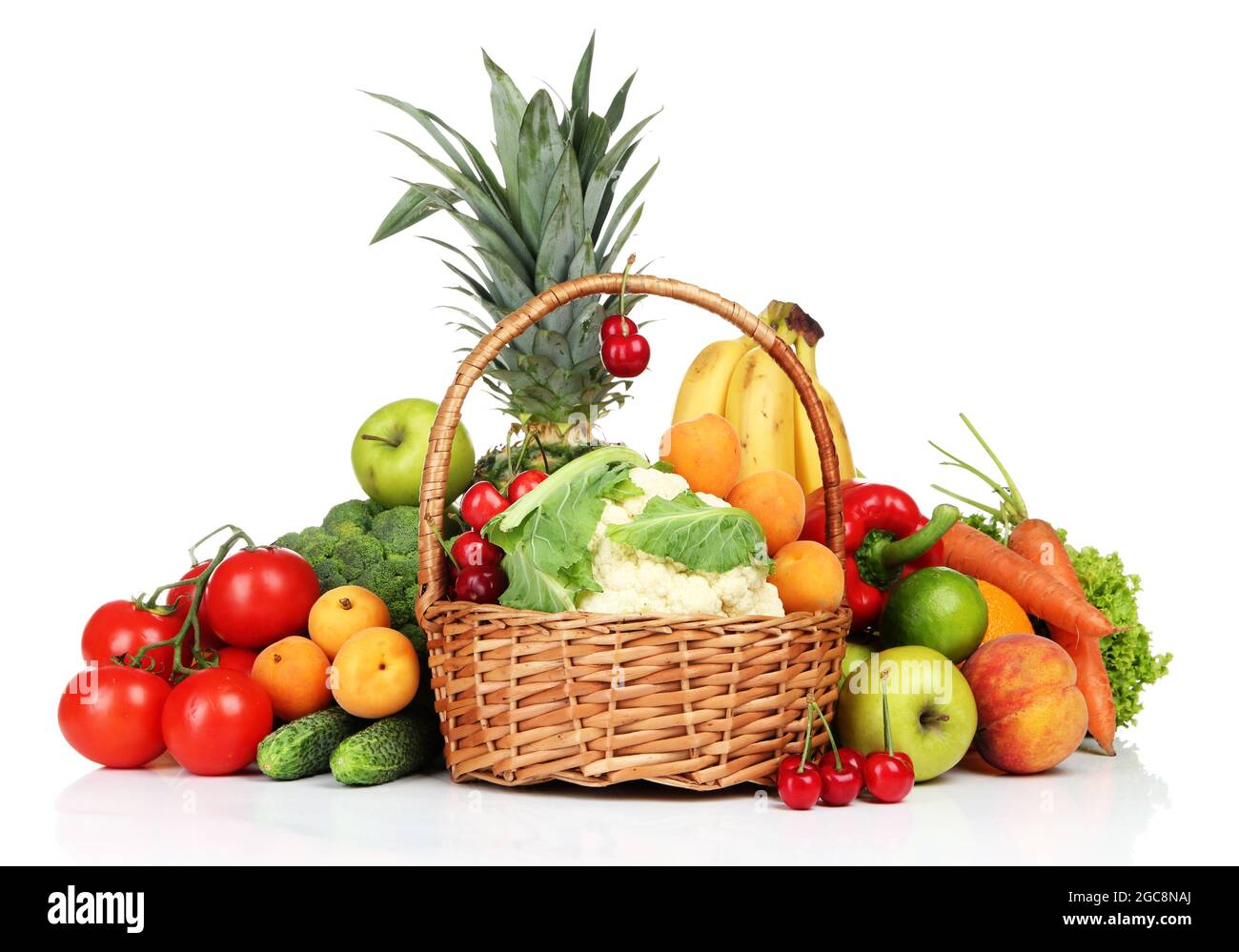 Assortment of fresh fruits and vegetables, isolated on white Stock ...