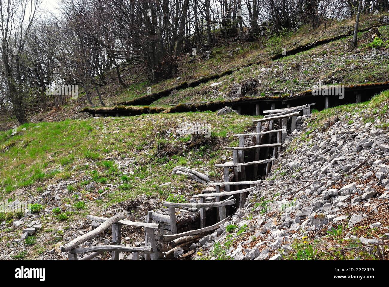 Italian trenches o mount Kolovrat, Slovenia. After the initial quick ...