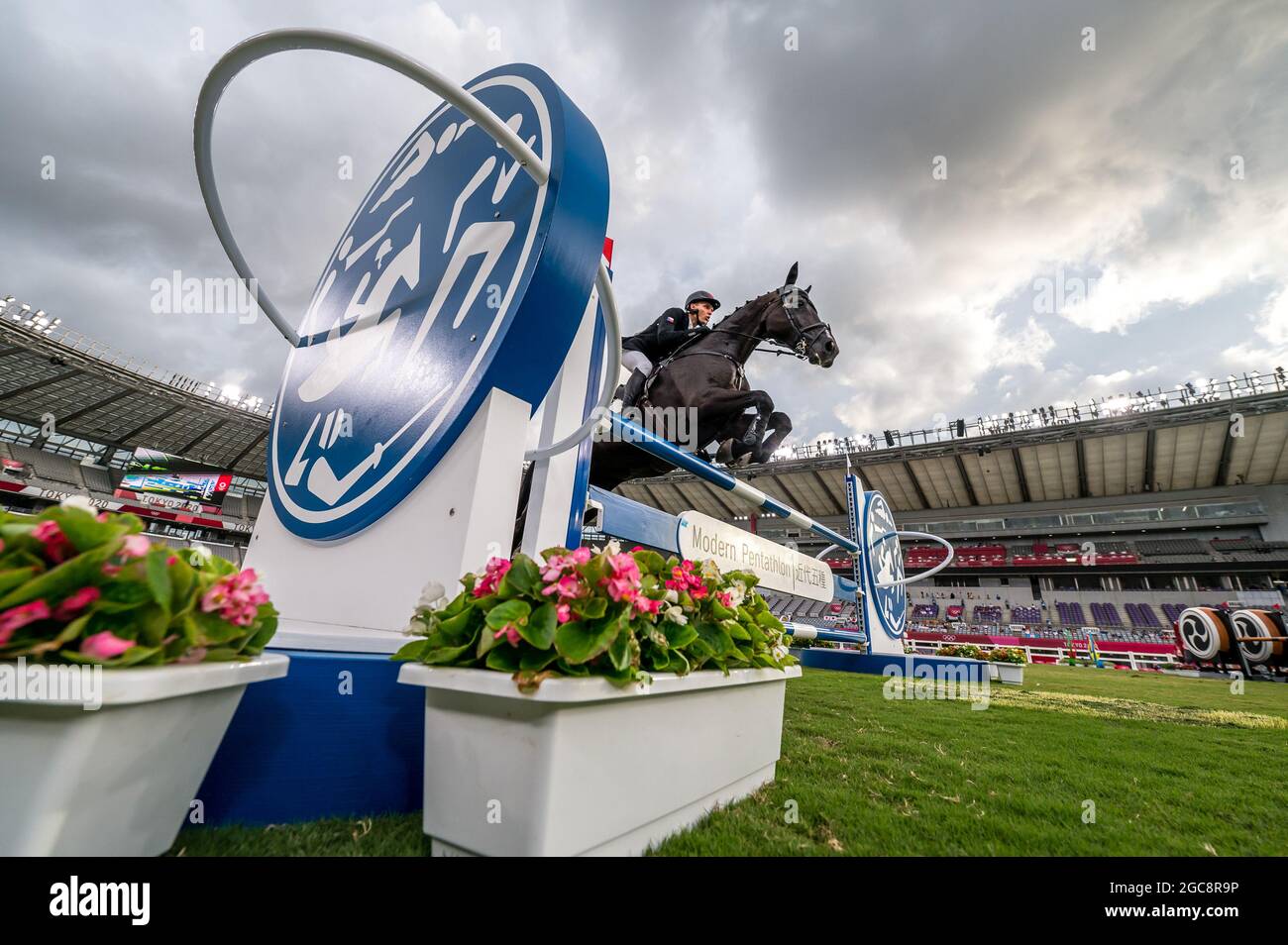 Czech athlete Martin Vlach competes in equestrian portion of men's ...