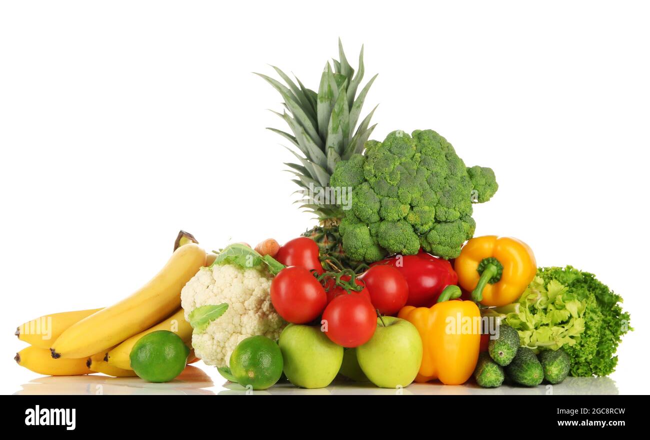 Assortment of fresh fruits and vegetables, isolated on white Stock ...