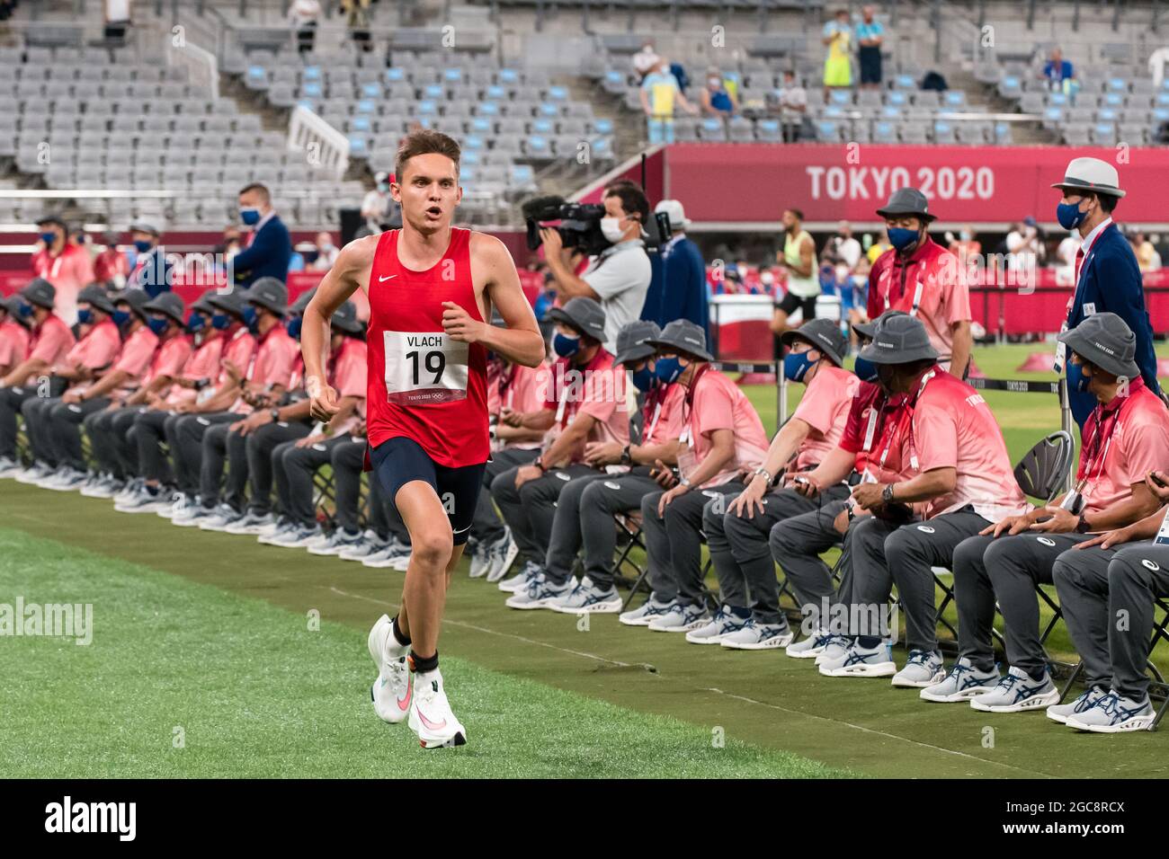Czech athlete Martin Vlach runs in laser run shooting portion of the ...