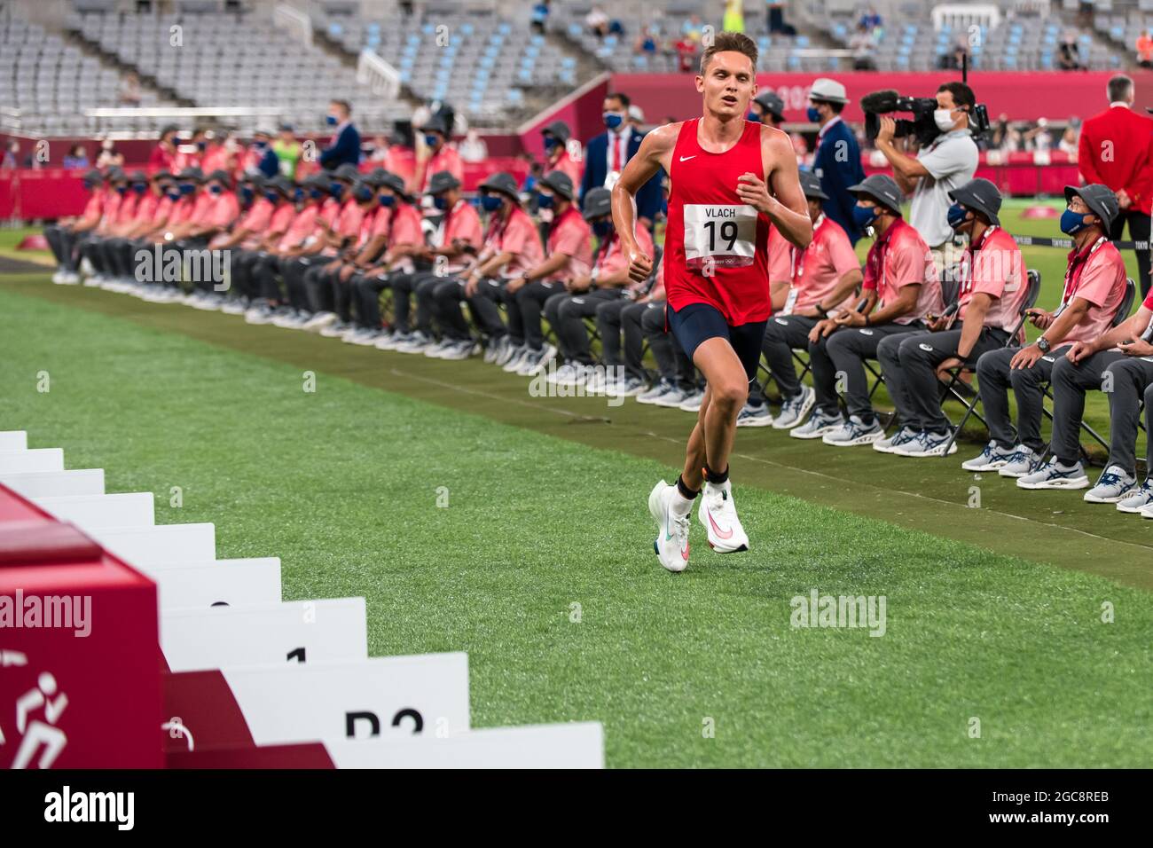 Czech athlete Martin Vlach runs in laser run shooting portion of the ...