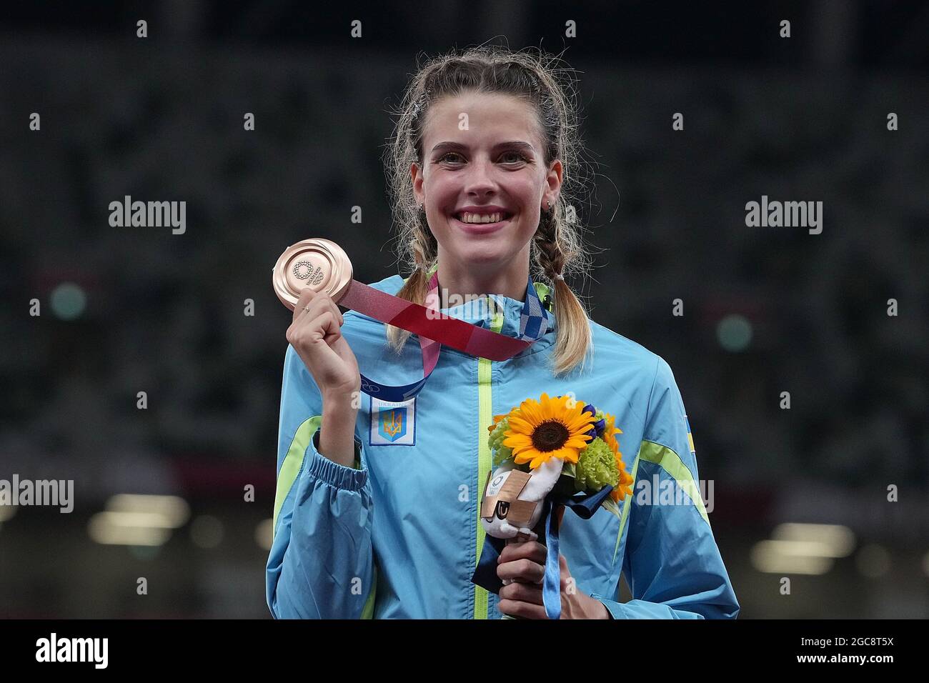 Tokyo, Japan. 7th Aug, 2021. Yaroslava Mahuchikh of Ukraine reacts ...