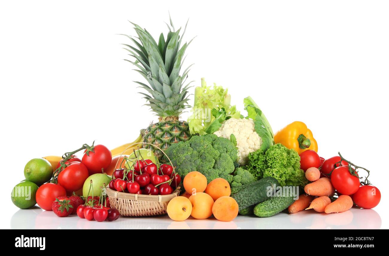 Assortment of fresh fruits and vegetables, isolated on white Stock ...