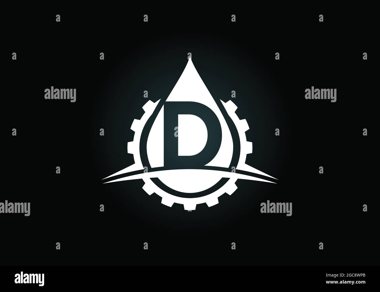 Initial D monogram alphabet with gear swoosh and oil. Oil and gas logo ...