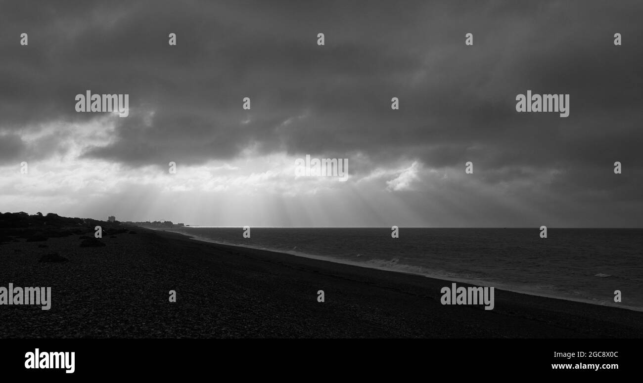 Monochrome image of sunrise over Bognor Regis in cloudy weather Stock ...