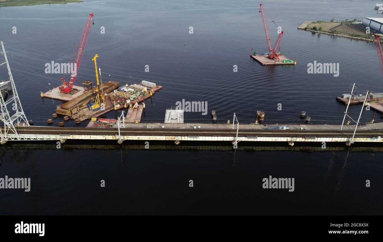 Aerial view of River Draw, the bridge connecting South Amboy and Perth ...