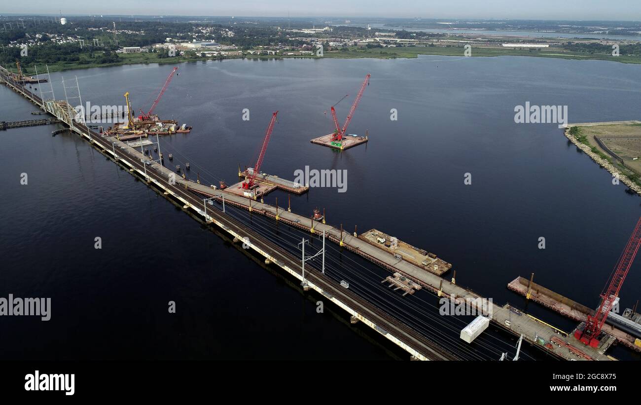 Aerial view of River Draw, the bridge connecting South Amboy and Perth ...