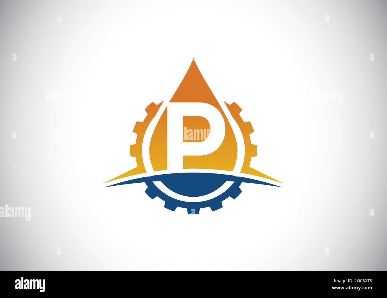 Initial P monogram alphabet with gear swoosh and oil. Oil and gas logo ...