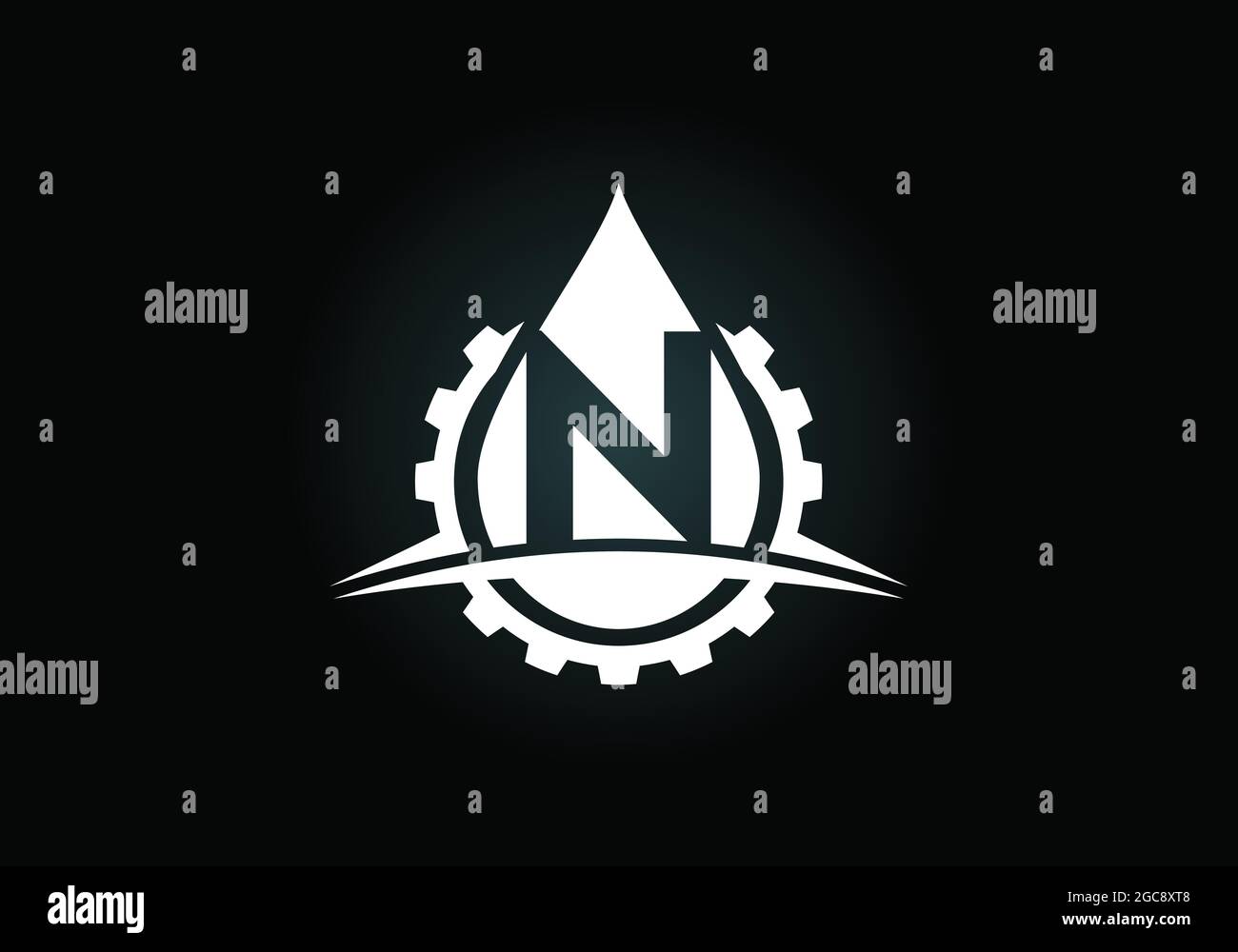 Initial N monogram alphabet with gear swoosh and oil. Oil and gas logo ...