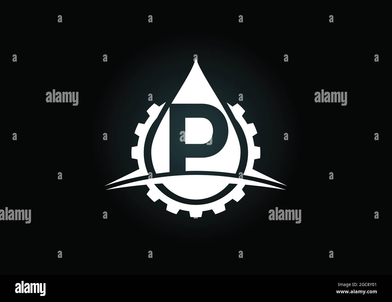 Initial P monogram alphabet with gear swoosh and oil. Oil and gas logo ...