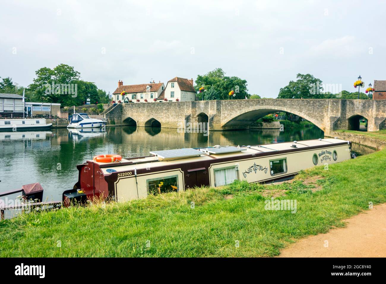 Canal narrowboat on the river Thames at Abingdon on Thame Oxfordshire ...