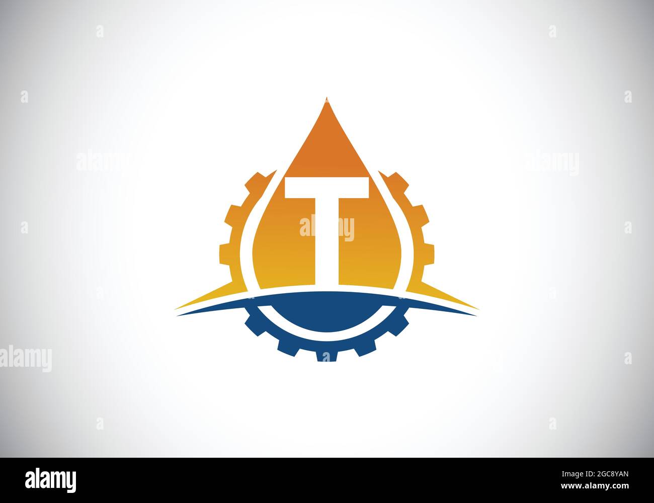 Initial T monogram alphabet with gear swoosh and oil. Oil and gas logo ...