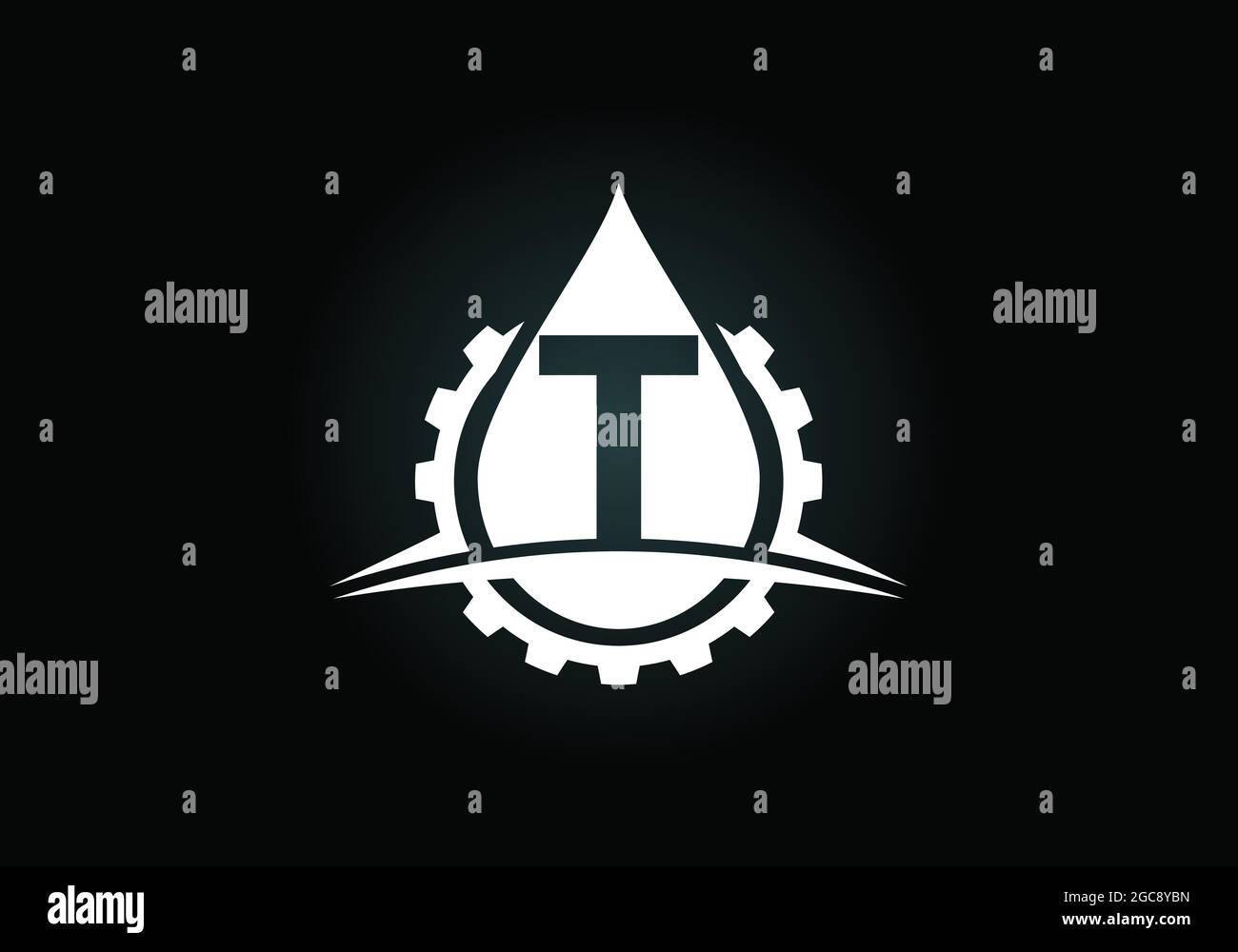 Initial T monogram alphabet with gear swoosh and oil. Oil and gas logo ...