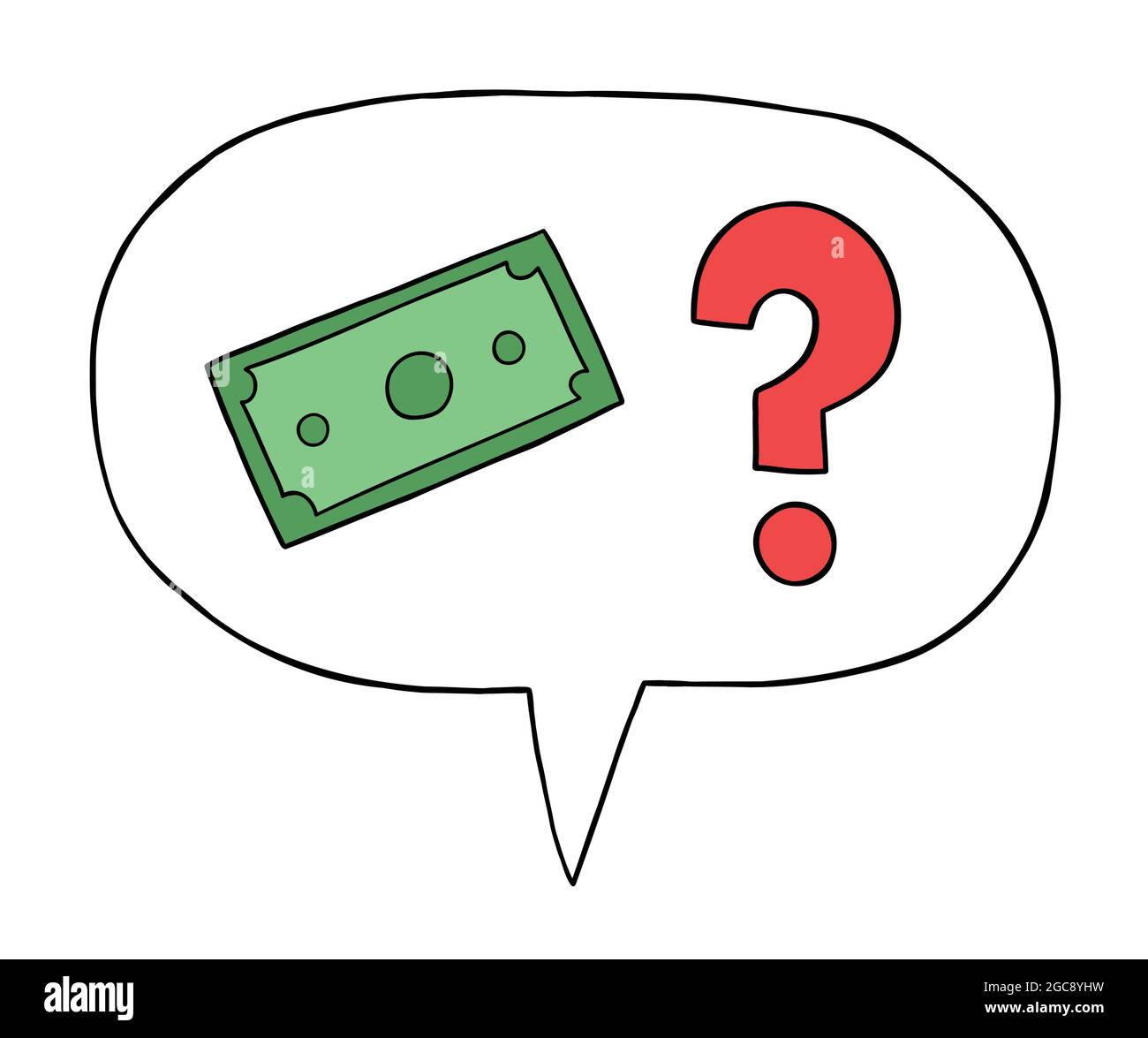 Cartoon speech bubble, money and question mark, vector illustration ...