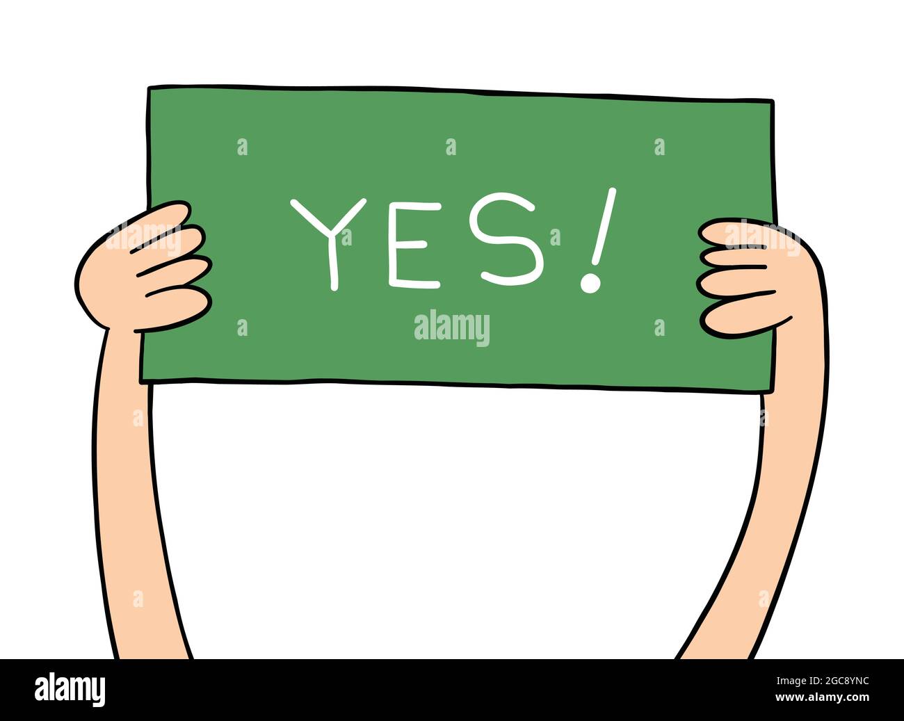 Cartoon holding up yes sign, vector illustration. Colored and black ...