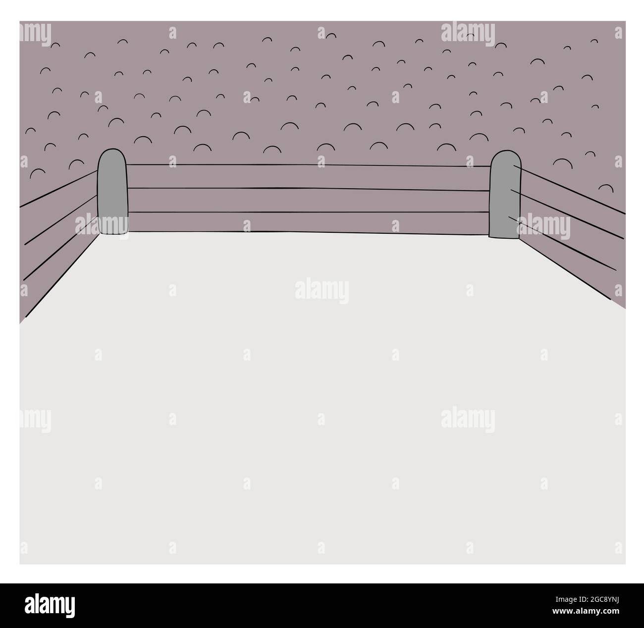 Cartoon boxing ring and fans, vector illustration. Colored and black ...