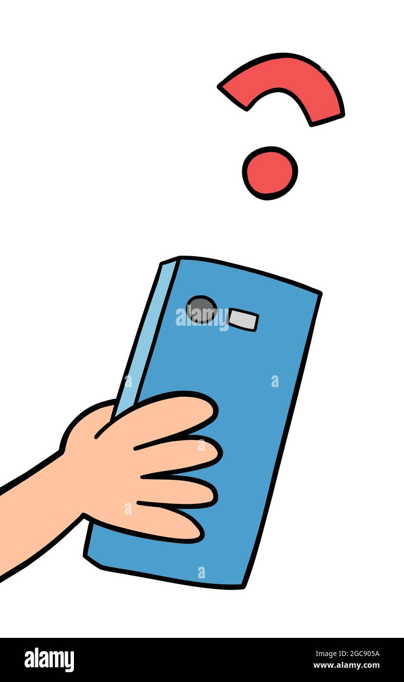 Cartoon holding smartphone and low wifi signal, vector illustration ...