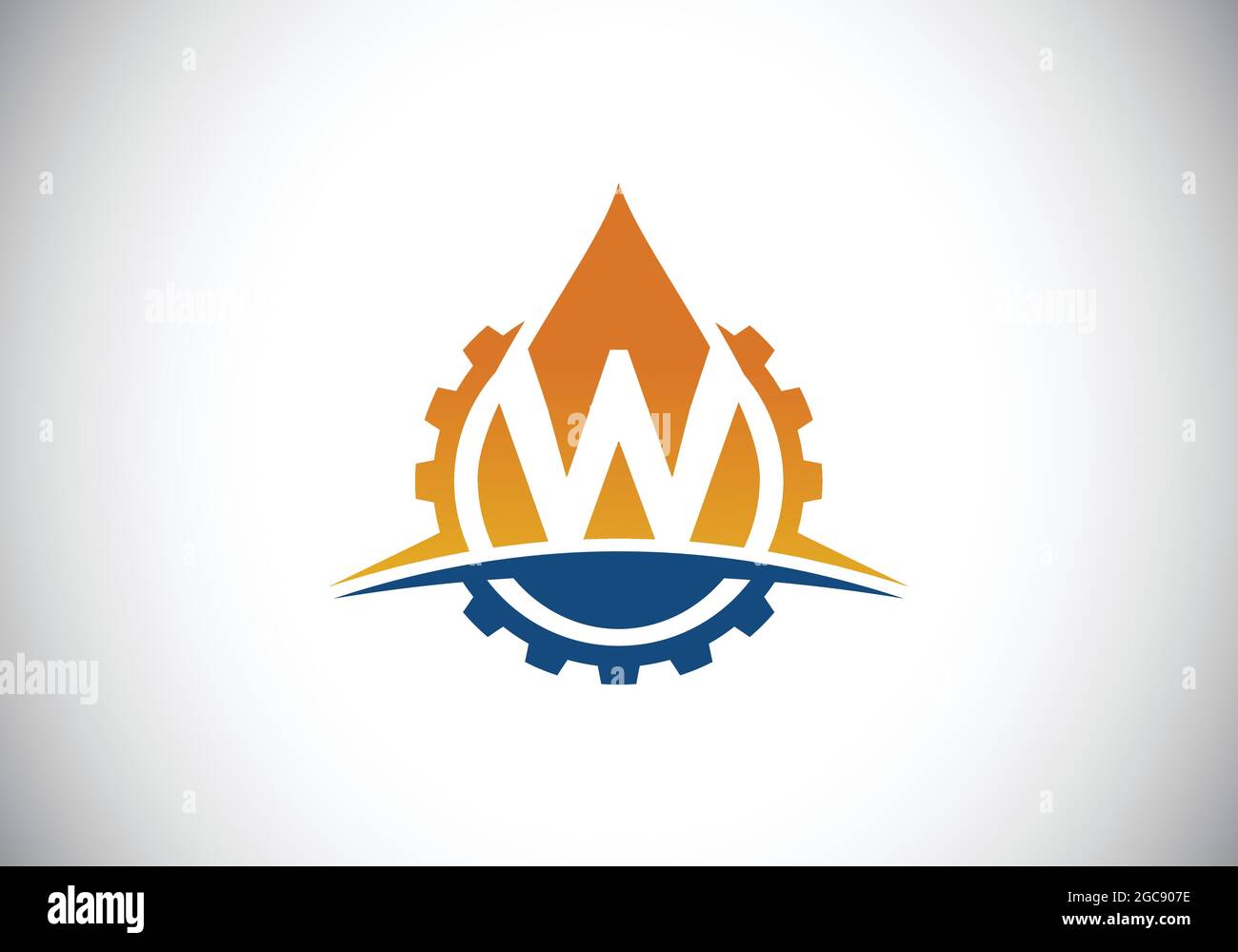 Initial W monogram alphabet with gear swoosh and oil. Oil and gas logo ...
