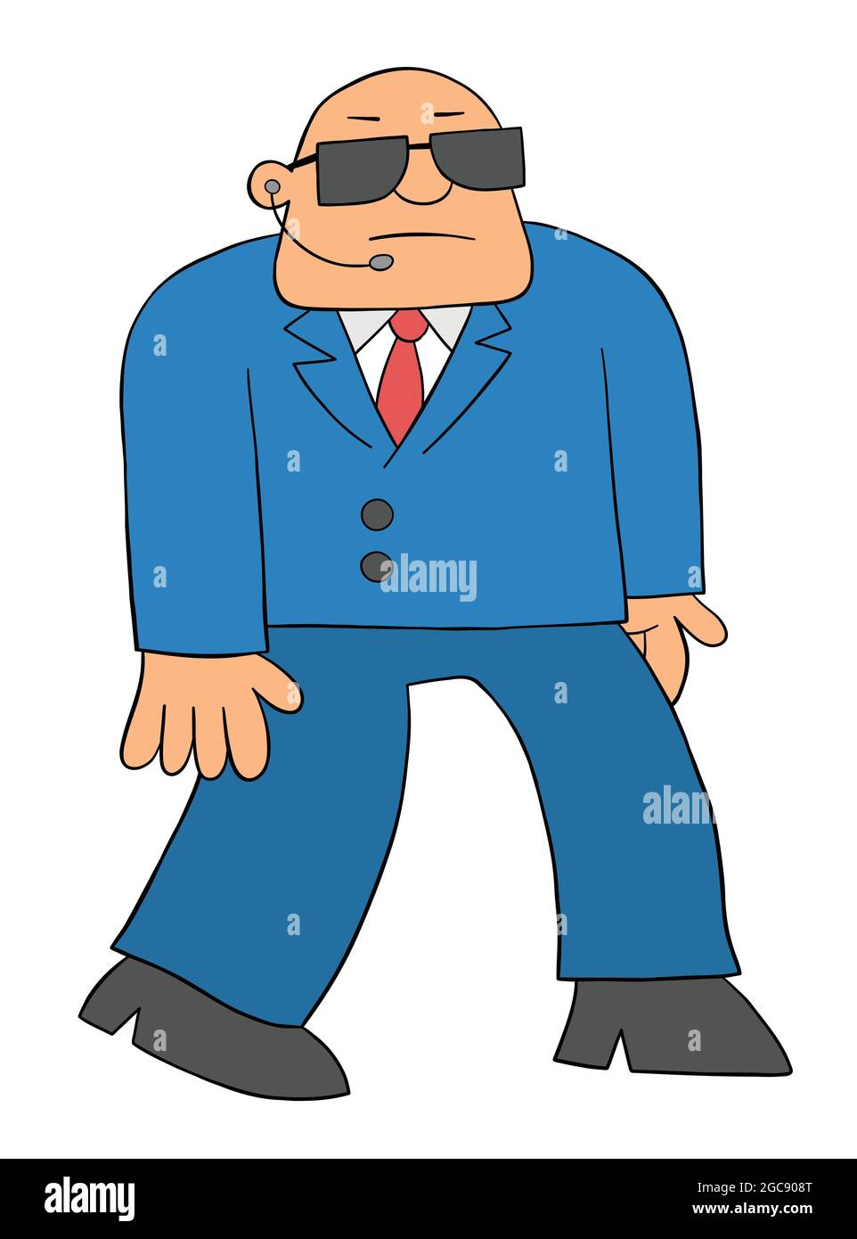 Cartoon burly bodyguard man walking, vector illustration. Colored and ...