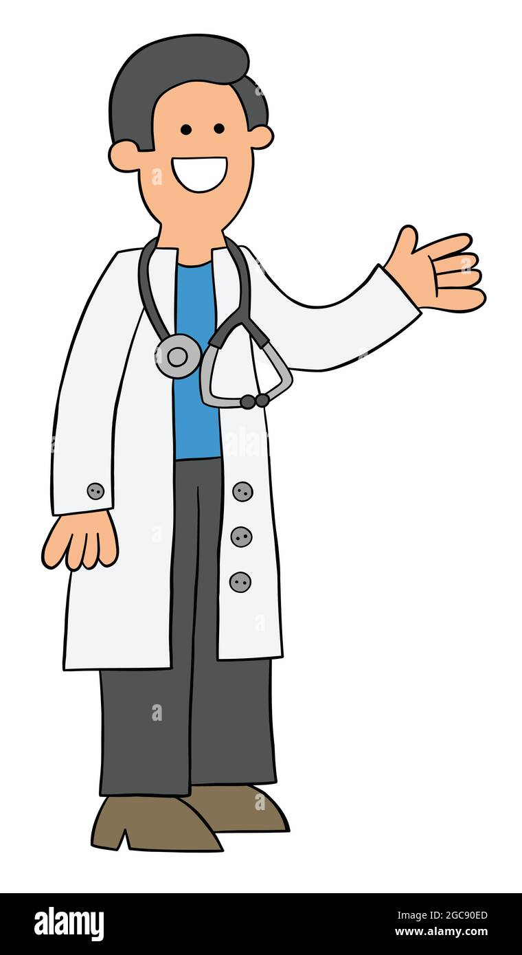 Cartoon doctor or veterinarian standing and showing, vector ...