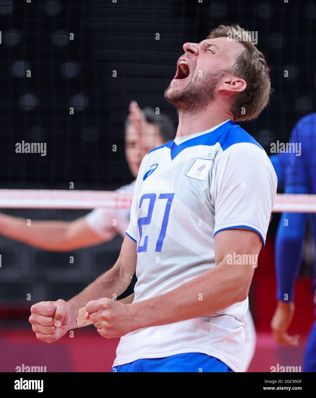 Tokyo, Japan. 7th Aug, 2021. ROC's Valentin Golubev celebrates scoring ...