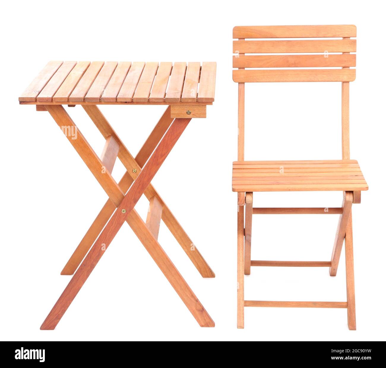 Wooden table with chair isolated on white Stock Photo - Alamy