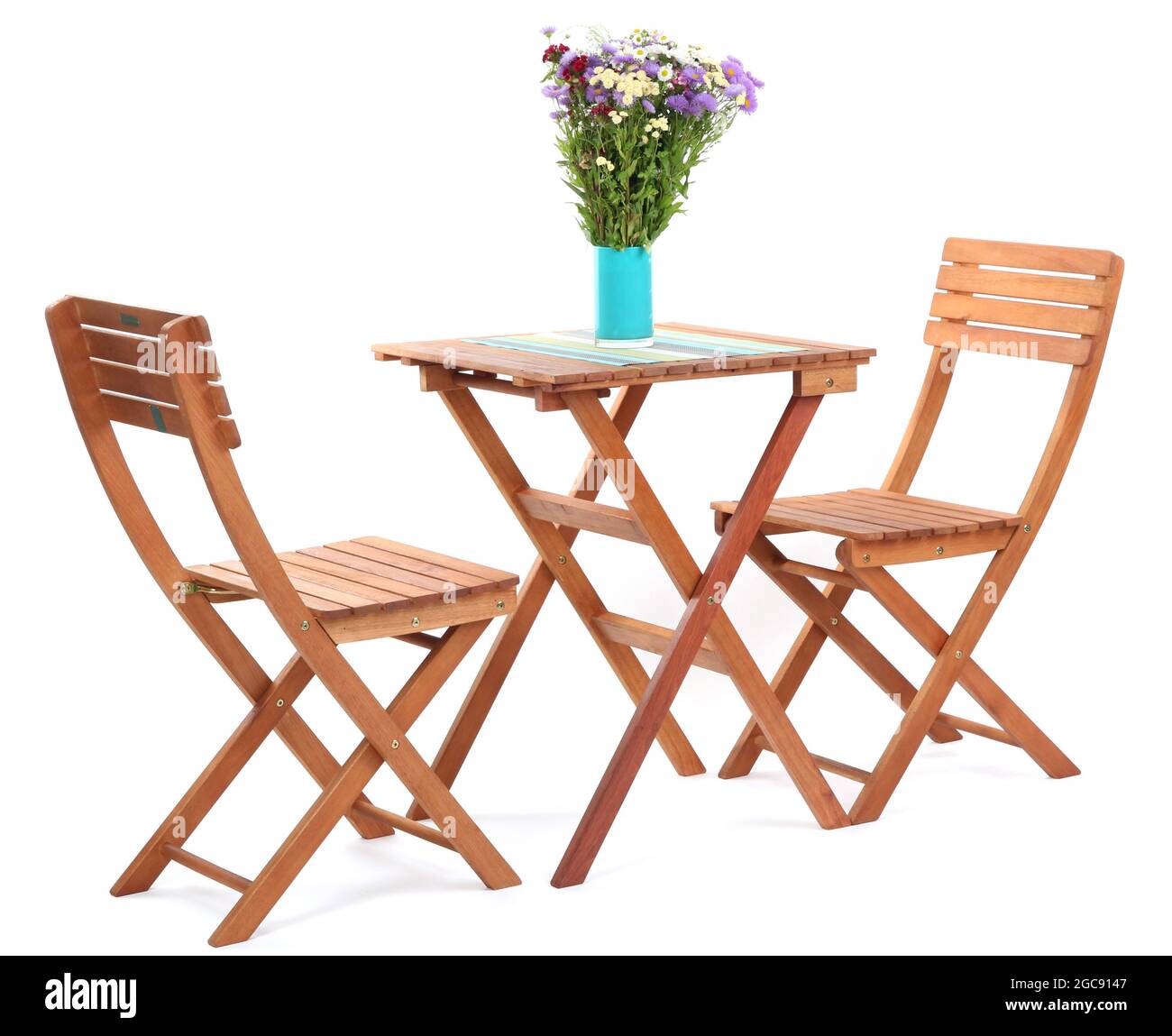 Wooden table with flower isolated on white Stock Photo - Alamy