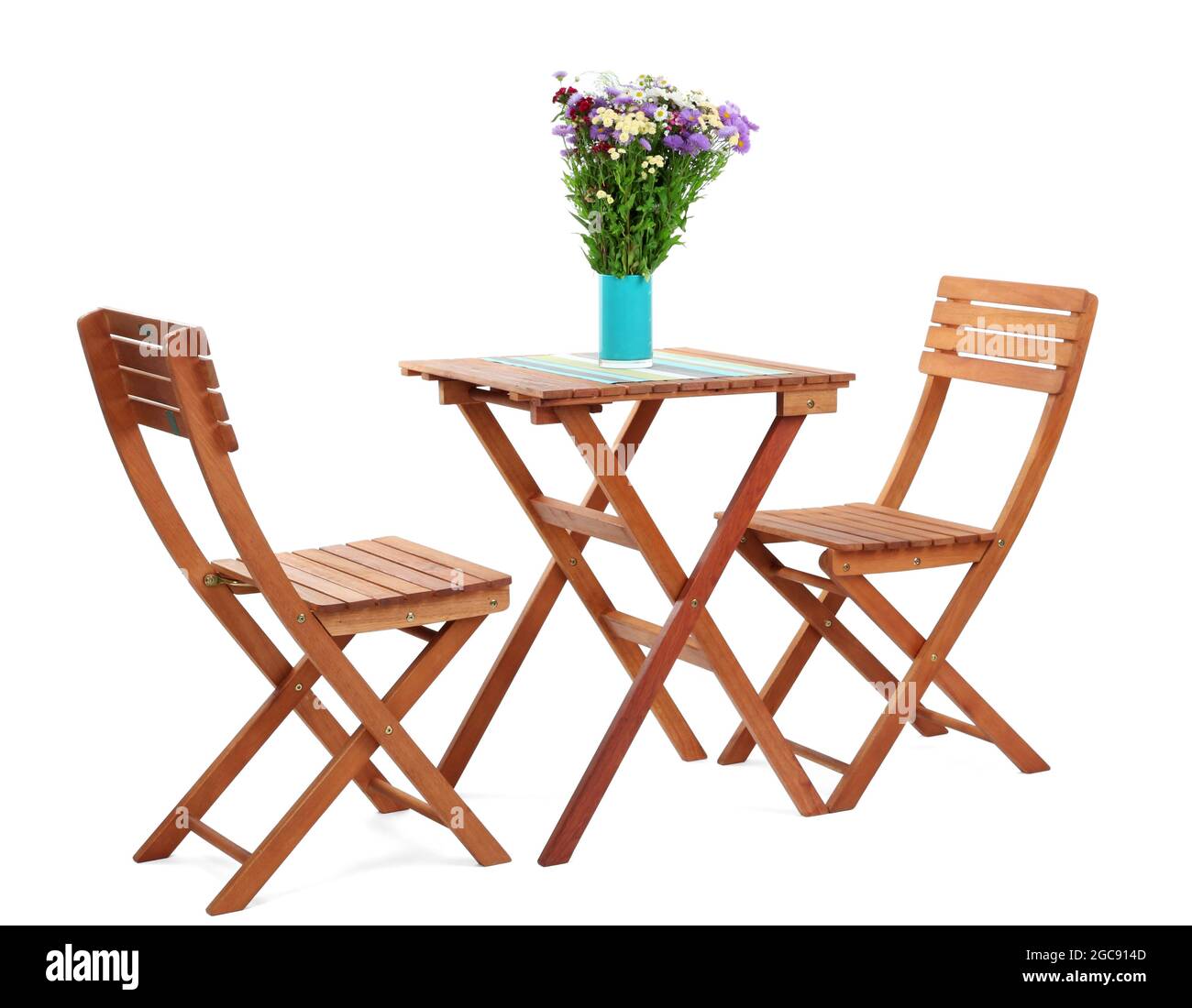 Wooden table with flower isolated on white Stock Photo - Alamy