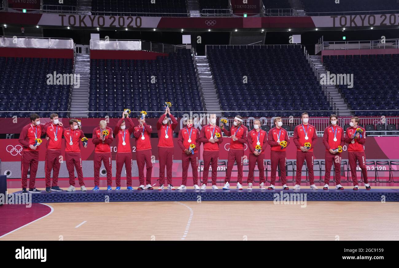 Tokyo, Japan. 7th Aug, 2021. Players of Denmark pose with their medals ...