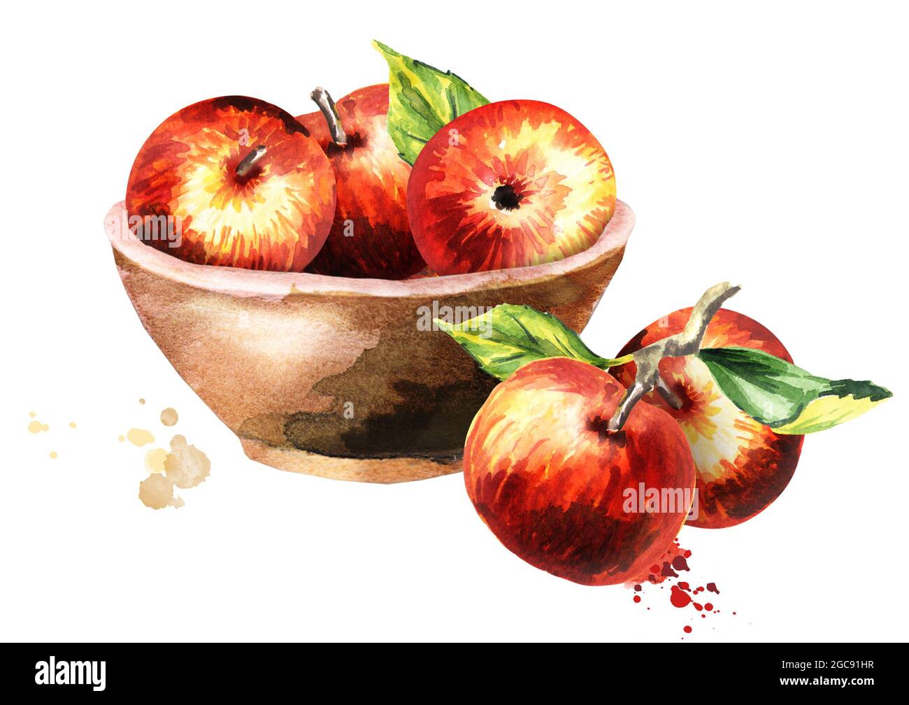 Bowl with apples. Watercolor illustration Stock Photo - Alamy