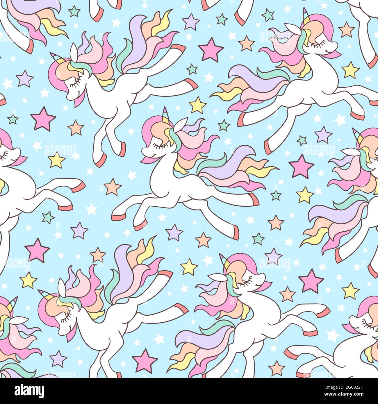 Seamless pattern with cartoon unicorns. Vector Stock Vector Image & Art ...