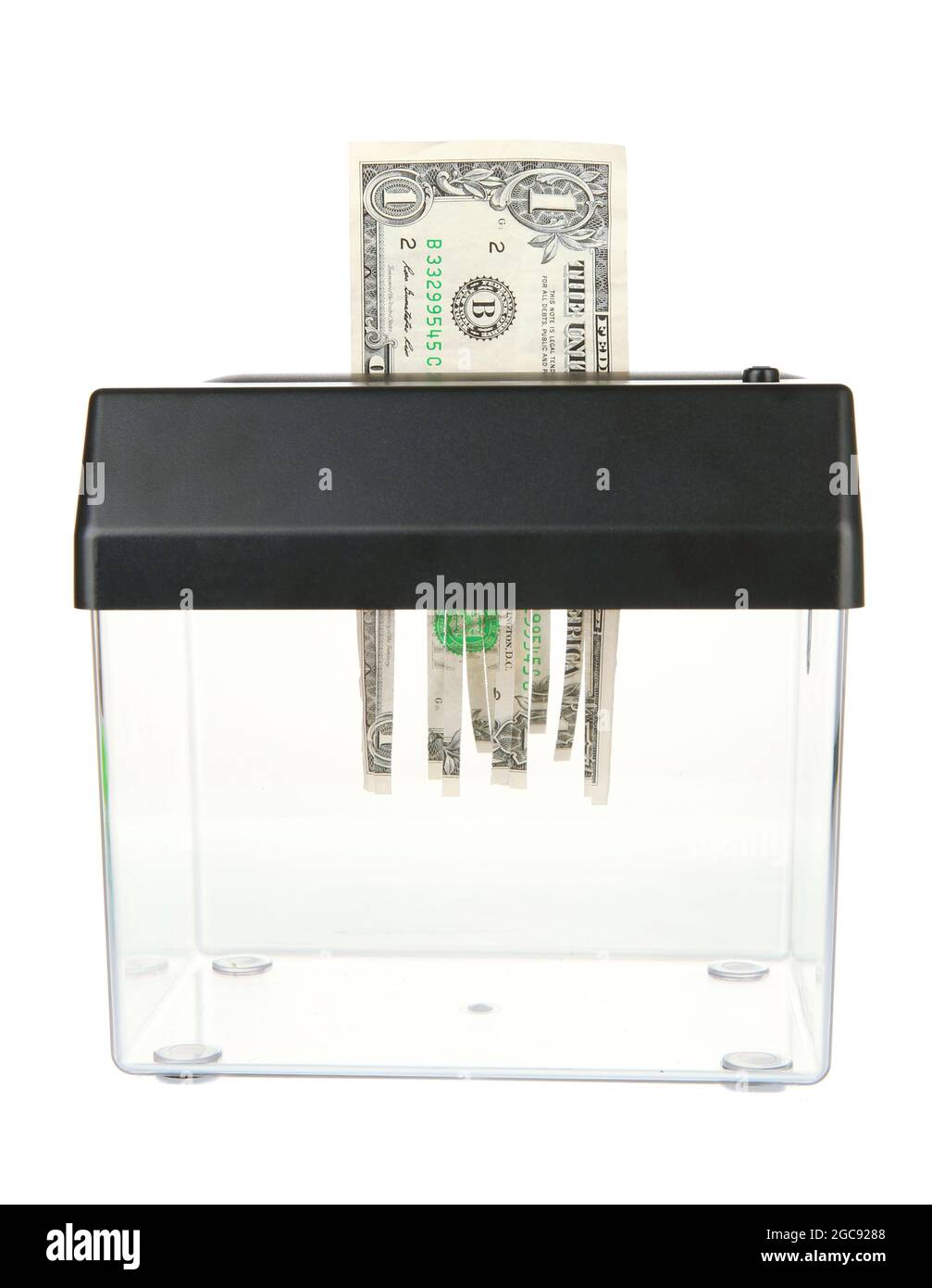Paper shredder machine with dollar banknote, isolated on white Stock ...