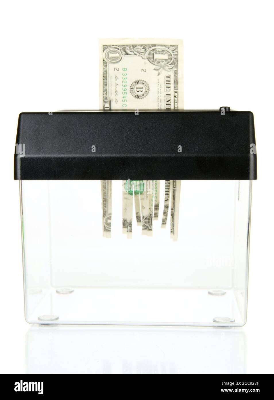 Paper shredder machine with dollar banknote, isolated on white Stock ...
