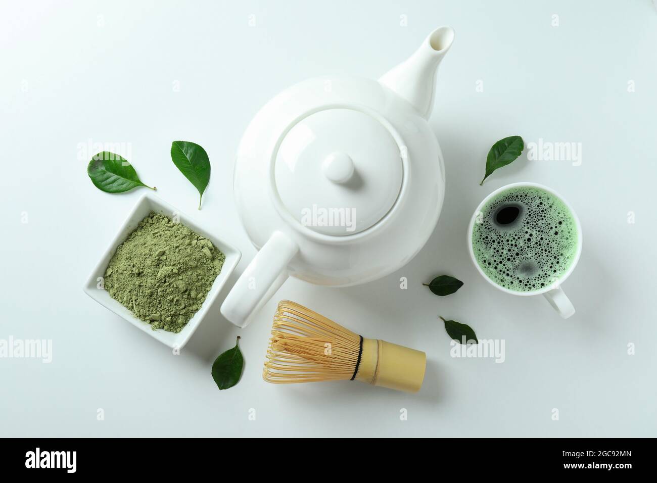Concept of japanese tea with matcha on white background Stock Photo - Alamy