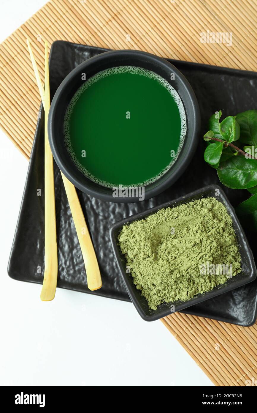 Concept of japanese tea with matcha on white background Stock Photo - Alamy