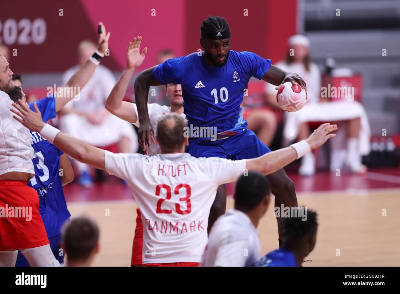 Tokyo, Japan. 7th Aug, 2021. Dika Mem (top) of France attacks on during ...