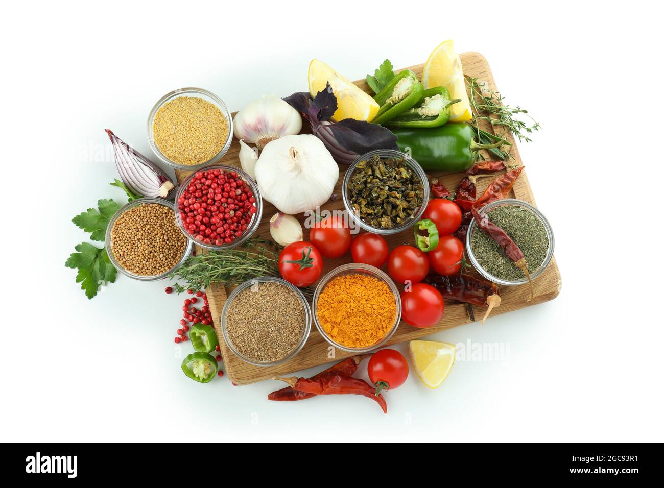 Different aromatic spices isolated on white background Stock Photo - Alamy