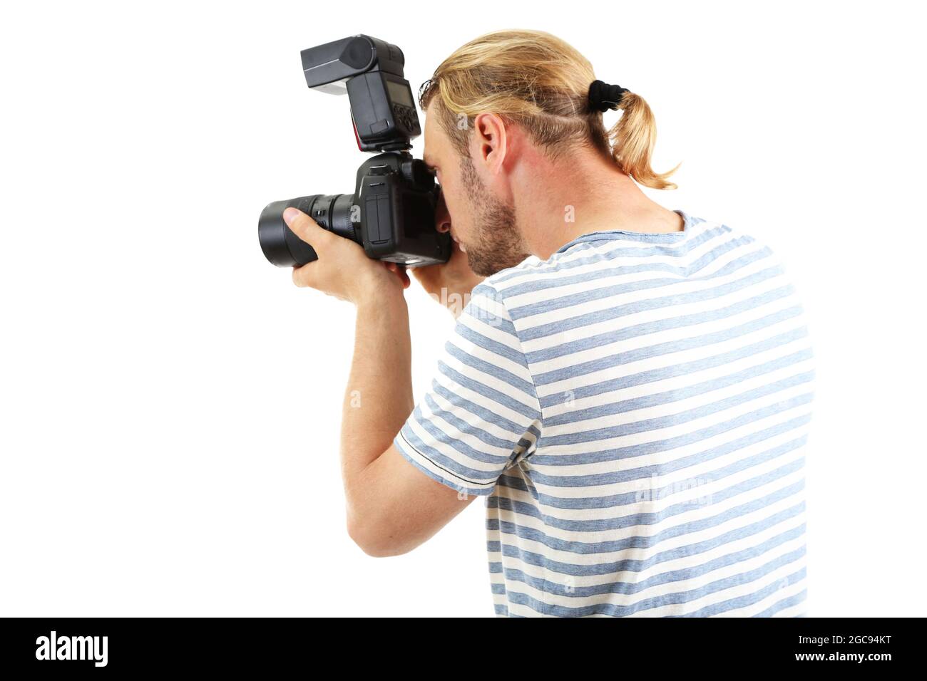 Handsome photographer with camera, isolated on white Stock Photo - Alamy