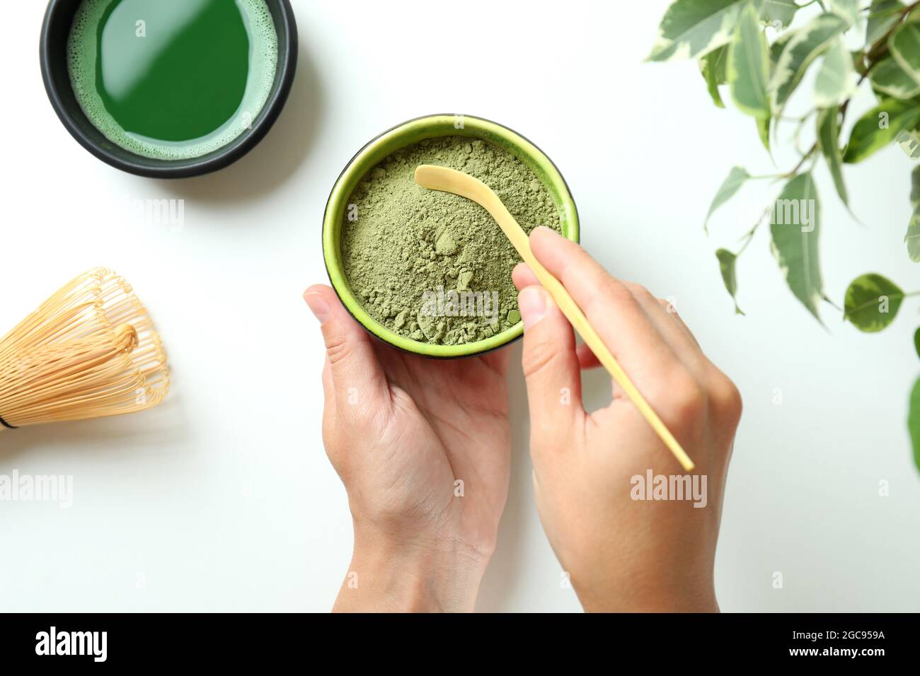 Concept of japanese tea with matcha on white background Stock Photo - Alamy