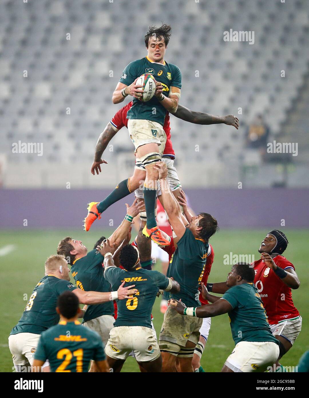 South Africa's Franco Mostert wins a line out during the Castle Lager ...