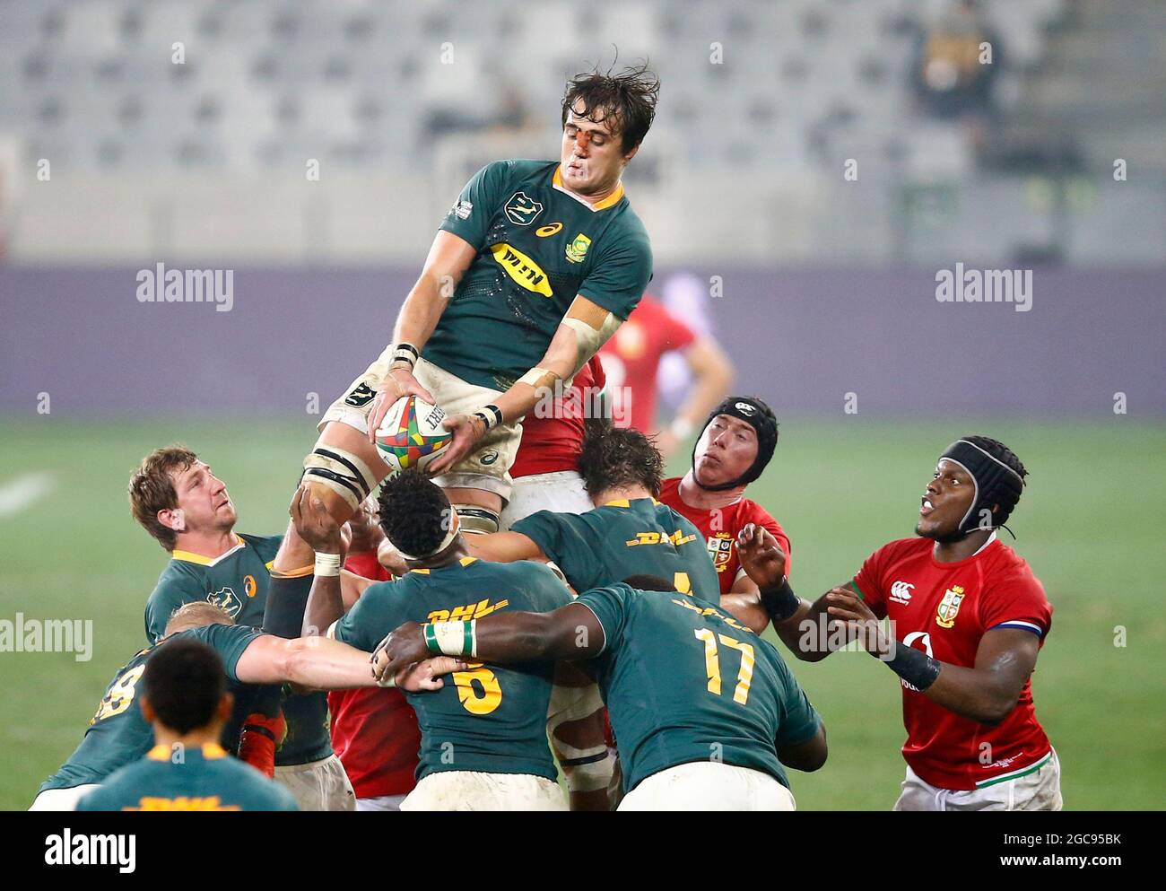 South Africa's Franco Mostert wins a line out during the Castle Lager ...
