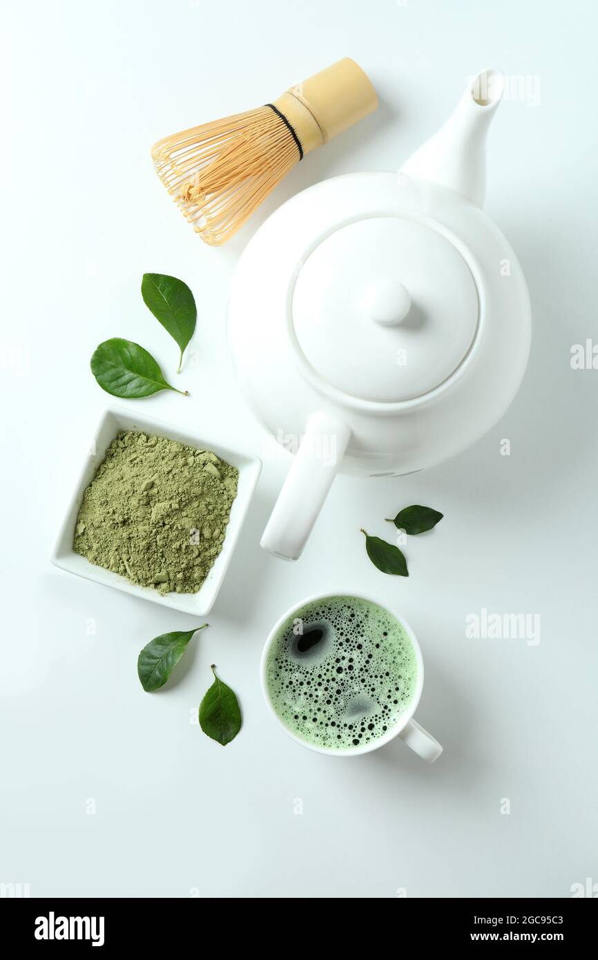 Concept of japanese tea with matcha on white background Stock Photo - Alamy