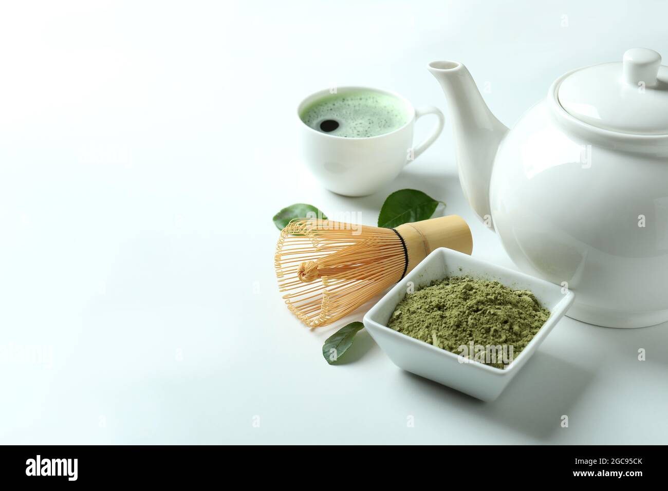 Concept of japanese tea with matcha on white background Stock Photo - Alamy