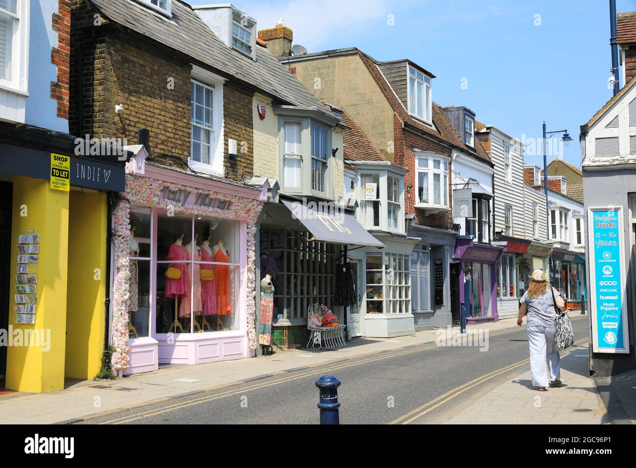 Independent shops on pretty Harbour Street, in coastal Whitstable, in ...