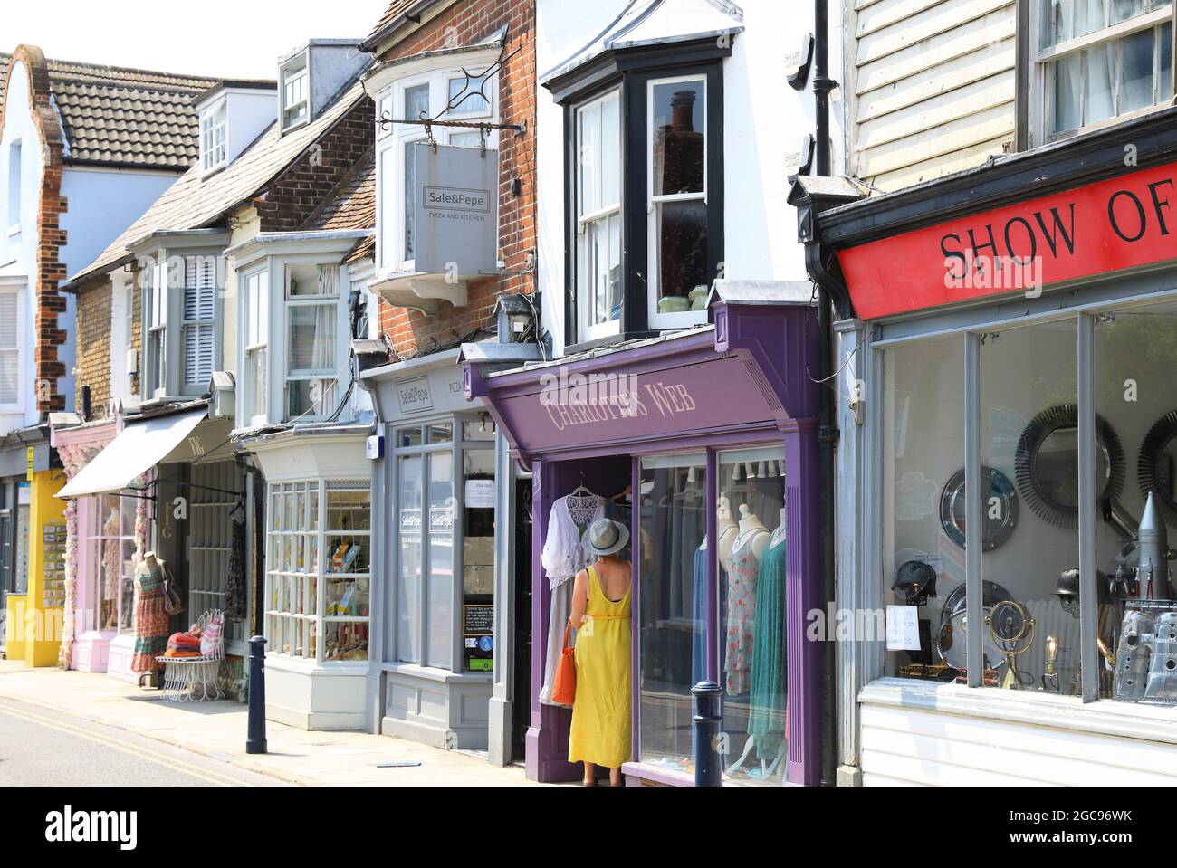 Independent shops on pretty Harbour Street, in coastal Whitstable, in ...