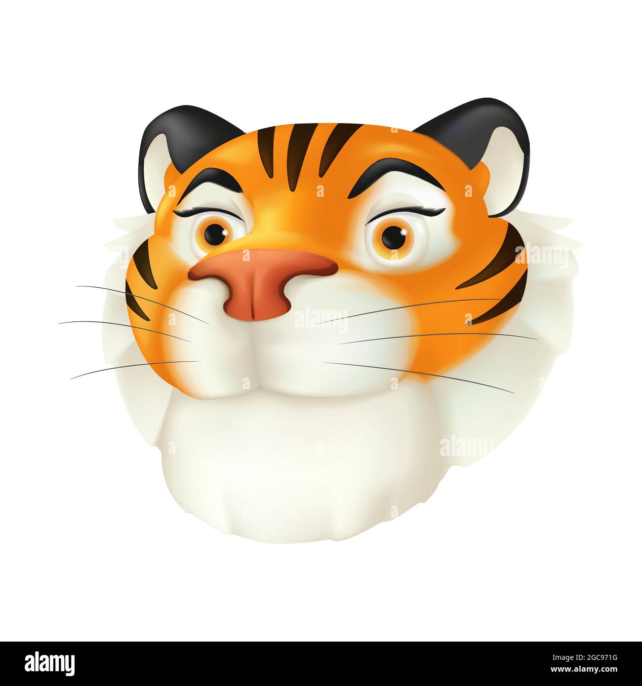 Cute cartoon red tiger head. Vector funny illustration of a striped ...