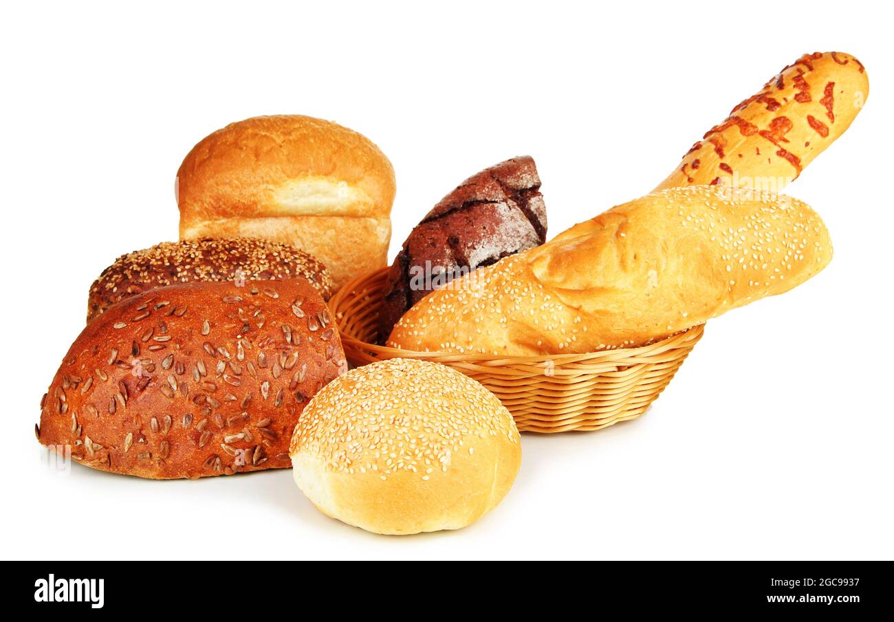 Variety of bread isolated on white Stock Photo - Alamy